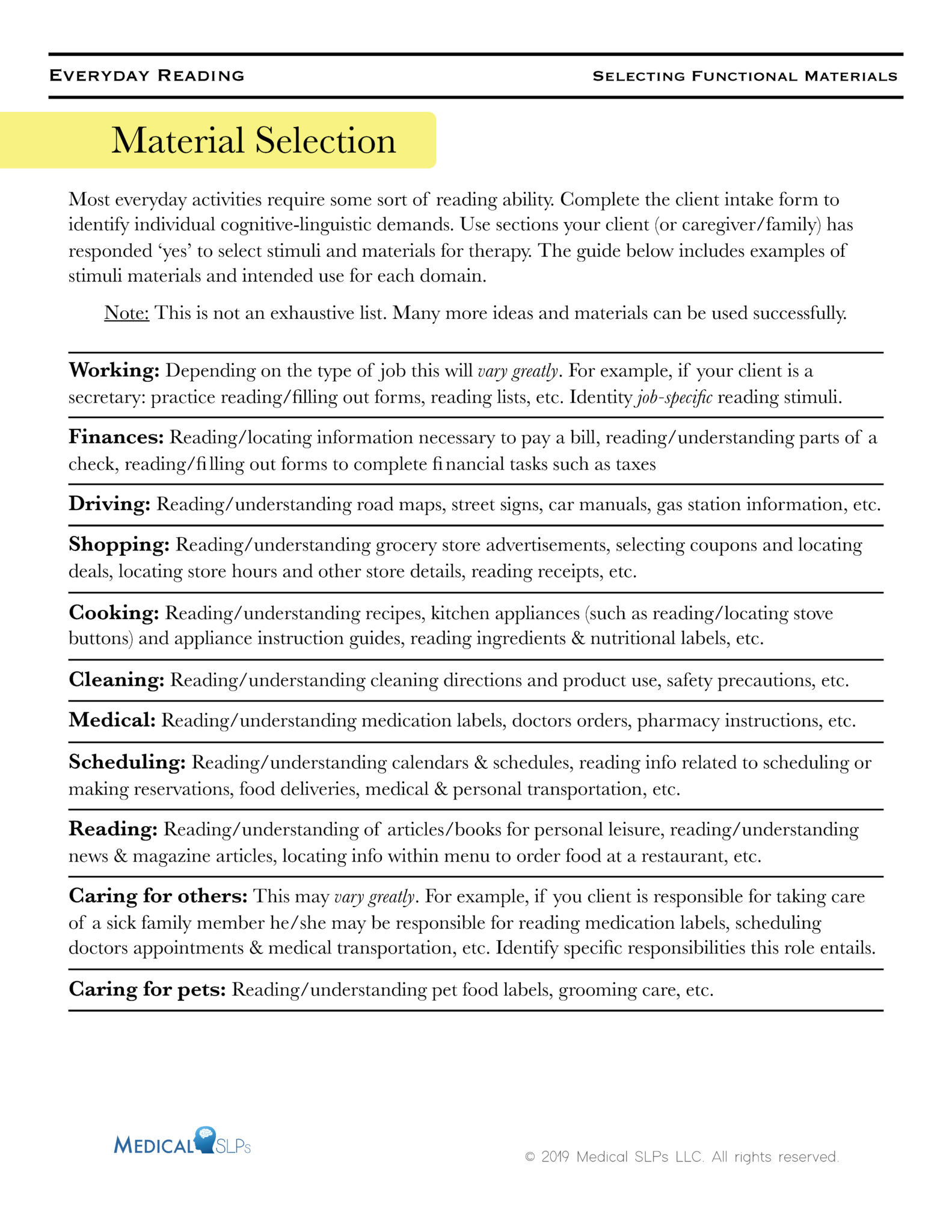 Selecting Functional Reading Materials for Adult Speech Therapy